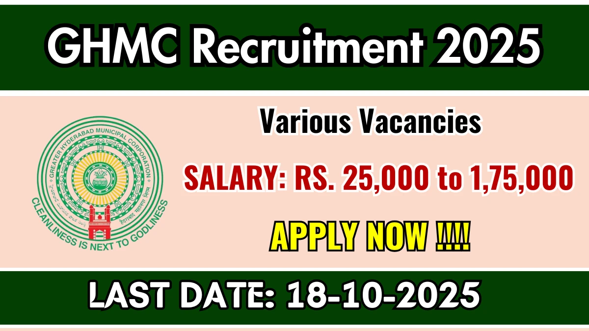 GHMC Recruitment 2025 - Apply Online For 17 Food Safety Expert ...